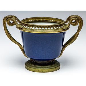 Blue Sevres Style Jardiniere with Gilded Handles - Sevres/Style - Ceramics