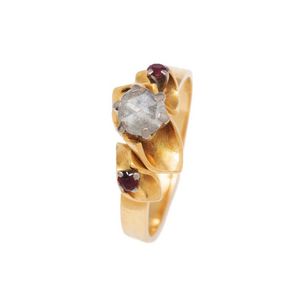 Gold Ring with Dutch Rose Cut Diamond and Rubies - Rings - Jewellery