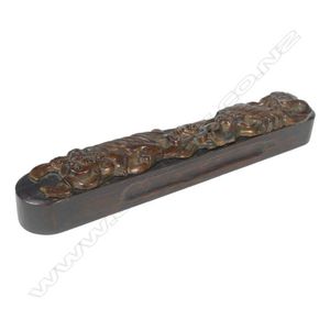 Rosewood Scroll Weight with Shishi Design - Zother - Oriental