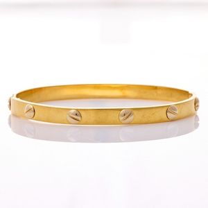 18ct Gold Hinged Bangle with Screw Motif and Clasp - Bracelets/Bangles ...