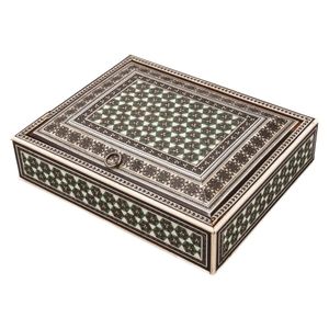 Indian sadeli spice box with intricate geometric inlay design, cover ...
