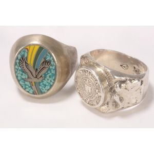 Mexican Sterling Silver and Navajo Rings with Aztec Motifs - Rings ...
