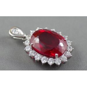 Raspberry Red Topaz Pendant with Cubic Zirconia Surrounding - Pendants ...