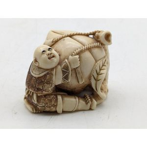 19th Century Japanese Ivory Netsuke: Longevity Gentleman with Peach ...