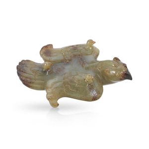 Celadon Jade Phoenix with Three Birds Carving - Jade - Oriental