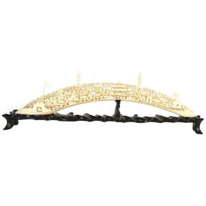 Ornate Chinese Ivory Elephant Tusk with Carvings and Stand - Ivory ...