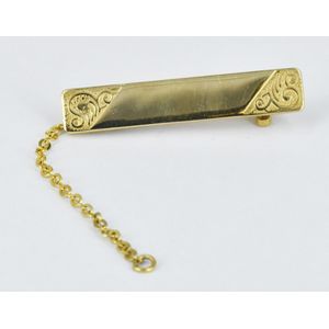 9ct Gold Bar Brooch with Safety Chain - Brooches - Jewellery