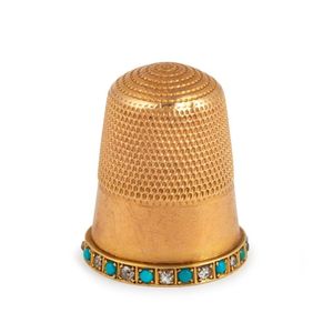 Antique 18ct Gold Thimble with Diamonds and Turquoise Decoration ...