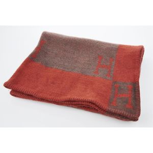 Orange and Grey Monogrammed Wool-Cashmere Blend Throw Blanket by Hermes ...