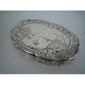 Victorian Silver Snuff Box with Coastal Landscape Engraving - Snuff ...