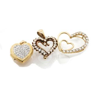 Three Cubic Zirconia Heart Pendants in 9ct Gold, 5.22g - Pendants ...