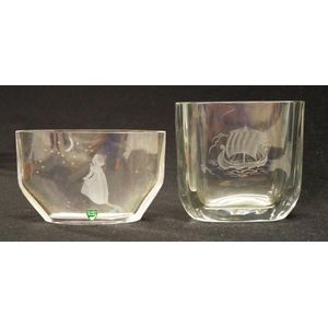 Orrefors Crystal Etched Vases - 10cm & 13cm - Scandinavian - Named ...