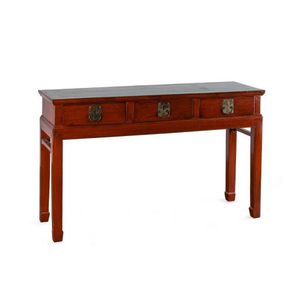 Red Chinese Three Drawer Hall Table - 147cm Wide - Furniture - Oriental