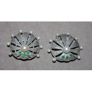 German Silver, Pearl & Green Stone Earrings - Earrings - Jewellery
