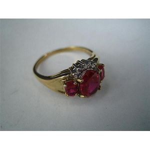 9ct Gold Ring with Synthetic Ruby - Rings - Jewellery