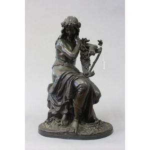 Bronze Maiden Harpist - Antique French Statue - Figures/Groups ...