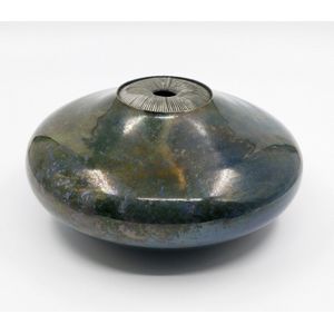 Iridescent Blue-Green Ceramic Squat Vase by Ray Rogers - New Zealand ...