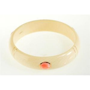 Ivory and Coral Inlaid Bangle with Gold Detail - Bracelets/Bangles ...