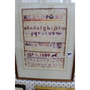 1884 Sampler in Ornate Frame - Samplers - Textiles & Fabrics