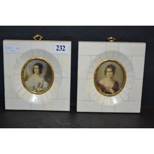 Signed Ivory Portrait Miniatures in Sectioned Frames - Miniatures ...