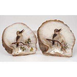 Antique Australian Folk Art Hand Painted Pearl Shell Pair - Natural ...