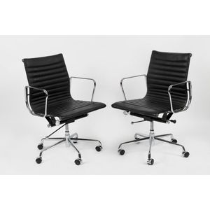Pair of Eames Style Office Chairs, 2000s, Chrome, Black Vinyl - United ...