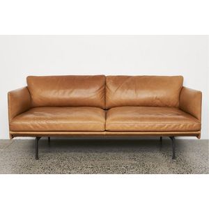 Muuto Cognac Leather Two-Seater Sofa with Steel Base - Scandinavian ...
