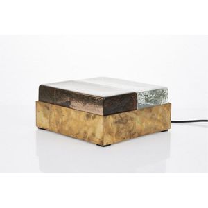 Murano Glass Square Light Box with Brass Base, Amber/Clear - Lamps ...