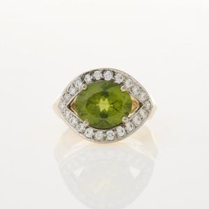 Handmade Peridot and Diamond Ring in 18ct Gold - Rings - Jewellery