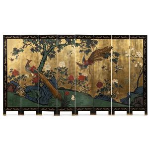 Gold-Ground Coromandel Screen with Phoenix, Song Birds, and Flowers ...