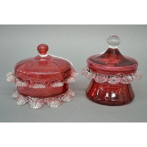 Pair of Victorian Ruby Glass Lidded Jars - British - Victorian - Glass
