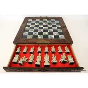 Engraved Chinese Chess Set with Polychrome Tiles, Late 20th Century ...