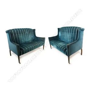 Designers Guild Turquoise Velvet High Back Sofas with Casters - British ...