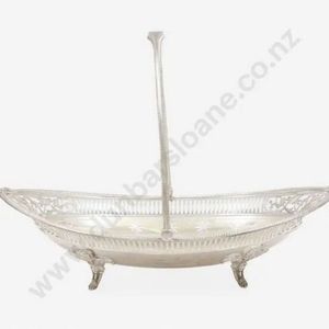 Victorian Sterling Silver Cake Basket with Beaded Swing Handle ...