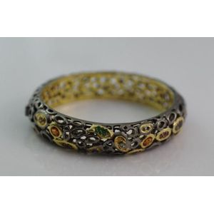 Tri-Metal Gemstone Bangle - Bracelets/Bangles - Jewellery