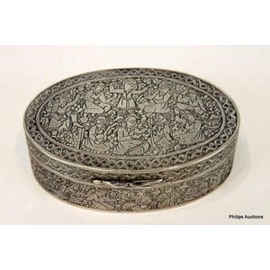 Persian Silver Oval Snuff Box, X-Ray Tested, Circa 1900 - Snuff ...