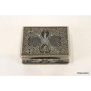 Dutch Colonial Silver Filigree Enamel Snuff Box, Late 19th Century ...