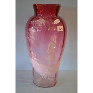 Chipped Ruby Glass Mary Gregory Vase - British - Victorian - Glass