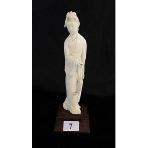 Chinese Ivory 'Lady with Fish' Carving on Stand - Ivory - Oriental