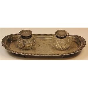 Edwardian Sterling Silver Crystal Ink Stand with Inkwells - Writing ...