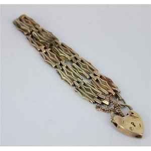 9ct Gold Gate Bracelet with Padlock Clasp & Chain - Bracelets/Bangles ...