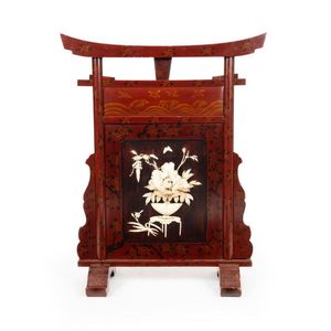Meiji Period Japanese Lacquered Shibayama Fire Screen, 19th/20th ...