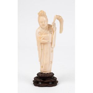 Chinese carved ivory scholar statue with fly whisk, 19th/20th century ...