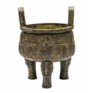 Bronze Chinese Censor with Footed Base, 25 cm Tall - Bronze - Oriental