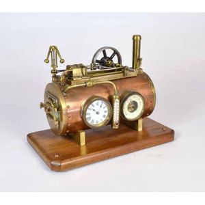 Spring-Driven Steam Engine Clock Barometer - Clocks - Novelty ...
