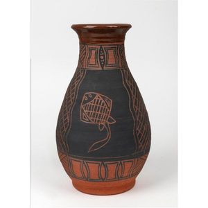 Brown and Black Glazed Pottery Vase with Stingray Decoration ...