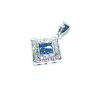 Sapphire and Diamond Cluster Pendant in White Gold - Pendants/Lockets ...
