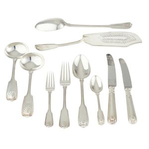 Antique fiddle and shell pattern sterling silver cutlery / flatware ...