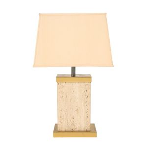 Italian Travertine Table Lamp with Brass Details and Fabric Shade ...
