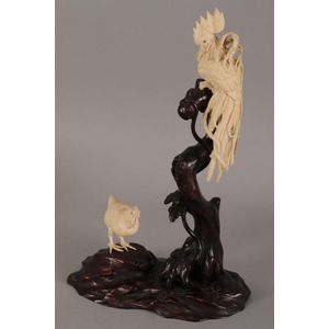 Japanese Ivory Rooster and Chicken Figure Group - Ivory - Oriental